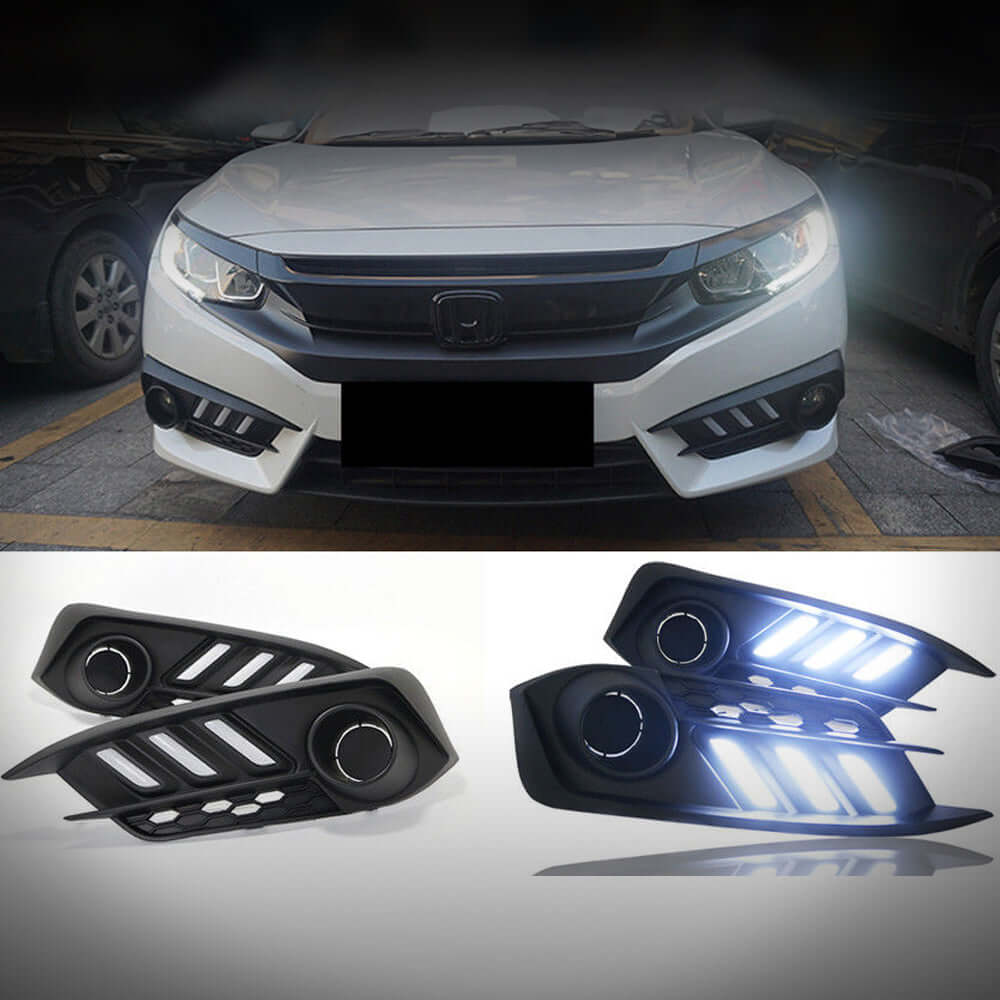 HRS 2016 18 Honda Civic 10th Gen Sedan Front Bumper DRL Turn Signals V2