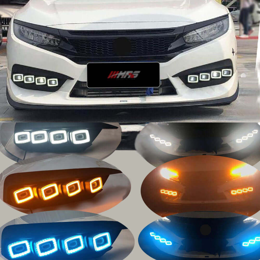 HRS 2016-18 Honda Civic 10th Gen Sedan Front Bumper DRL's Bugatti Styl ...